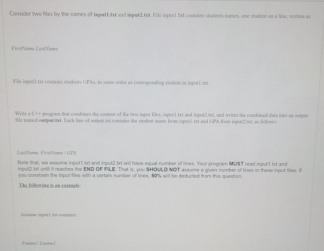 Solved Consider two files by the names of input1.ext and | Chegg.com
