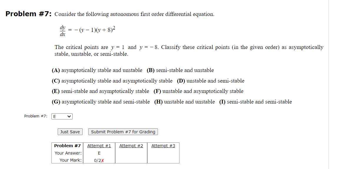 Solved Problem # 7: Consider the following autonomous first | Chegg.com