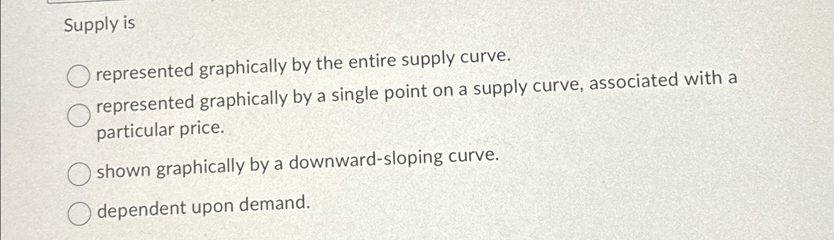 Solved Supply isrepresented graphically by the entire supply | Chegg.com