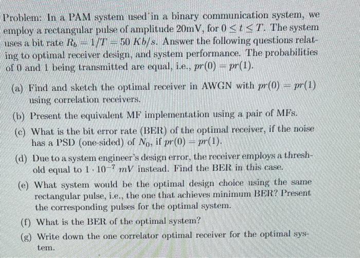 Solved Problem In A Pam System Used In A Binary