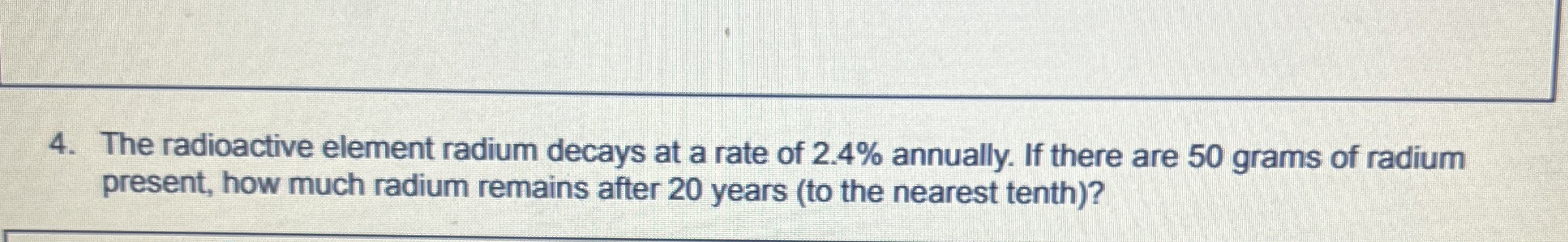 Solved The radioactive element radium decays at a rate of | Chegg.com