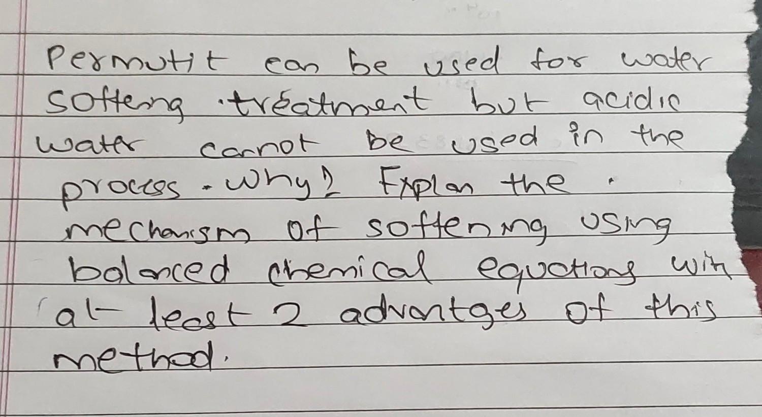 Solved Water cannot Permutit can be used for water softeng | Chegg.com