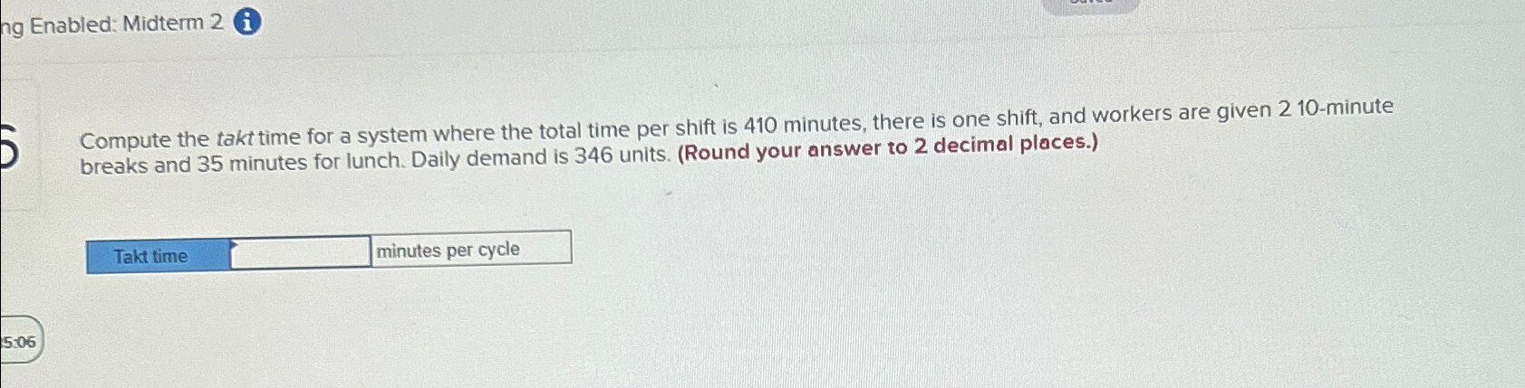 Solved hg Enabled: Midterm 2Compute the takt time for a | Chegg.com