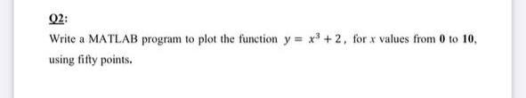 Solved 02: Write a MATLAB program to plot the function y = x | Chegg.com