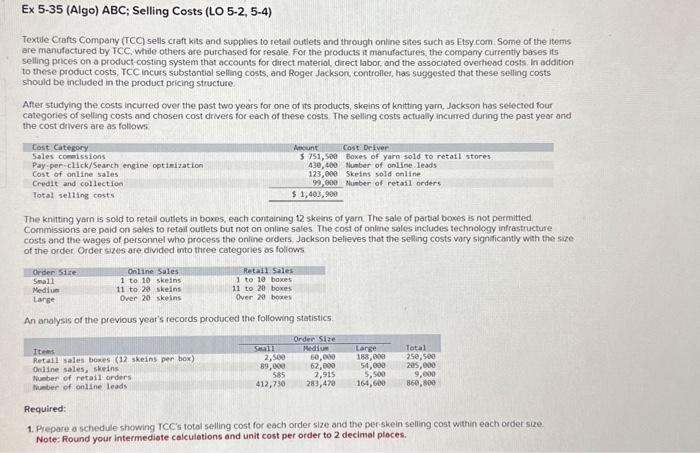 Solved Ex 5-35 (Algo) ABC; Selling Costs (LO 5-2, 5-4) | Chegg.com