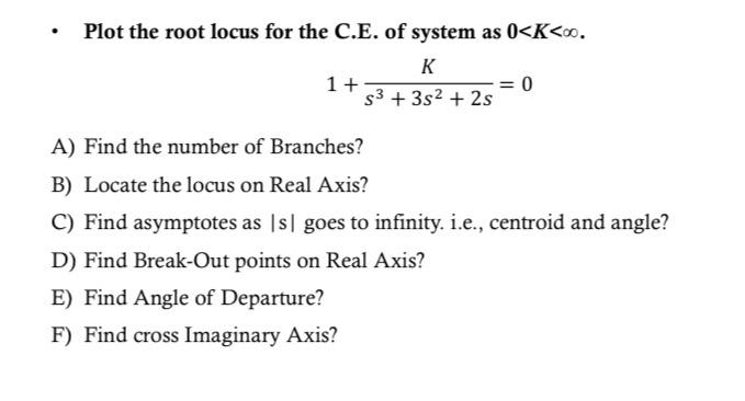 Solved - Plot the root locus for the C.E. of system as 0 | Chegg.com