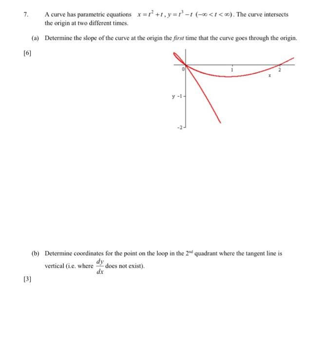 Solved 7. A curve has parametric equations x=t2+t,y=t3−t(−∞ | Chegg.com