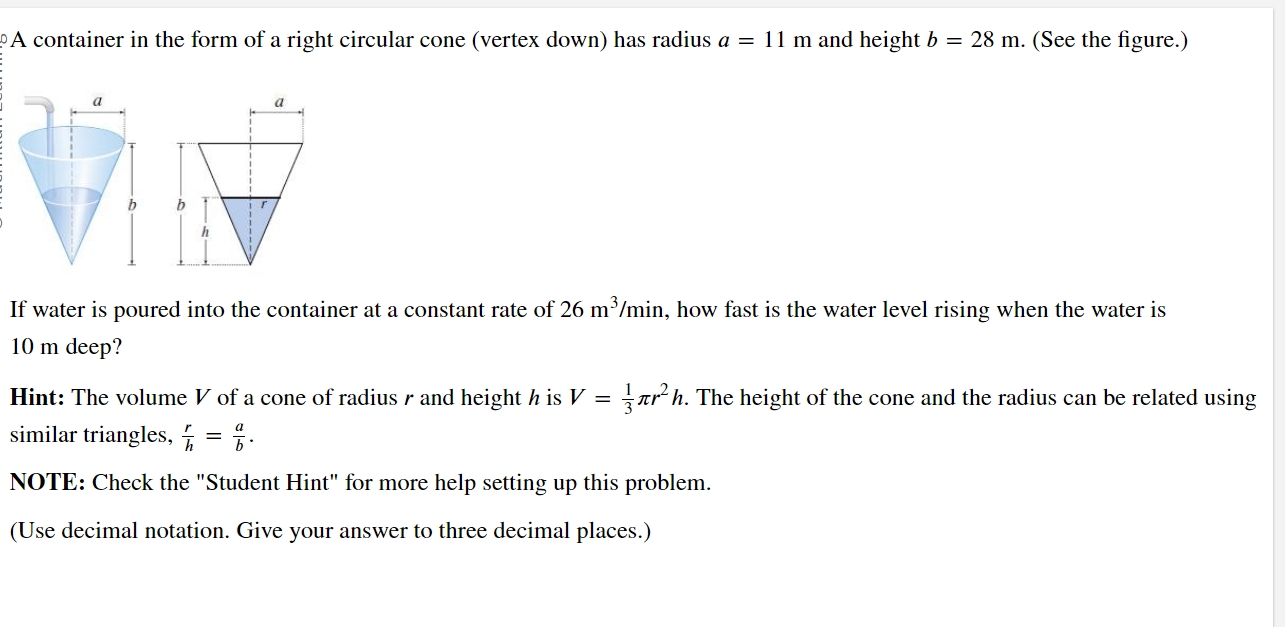 Solved A container in the form of a right circular cone | Chegg.com