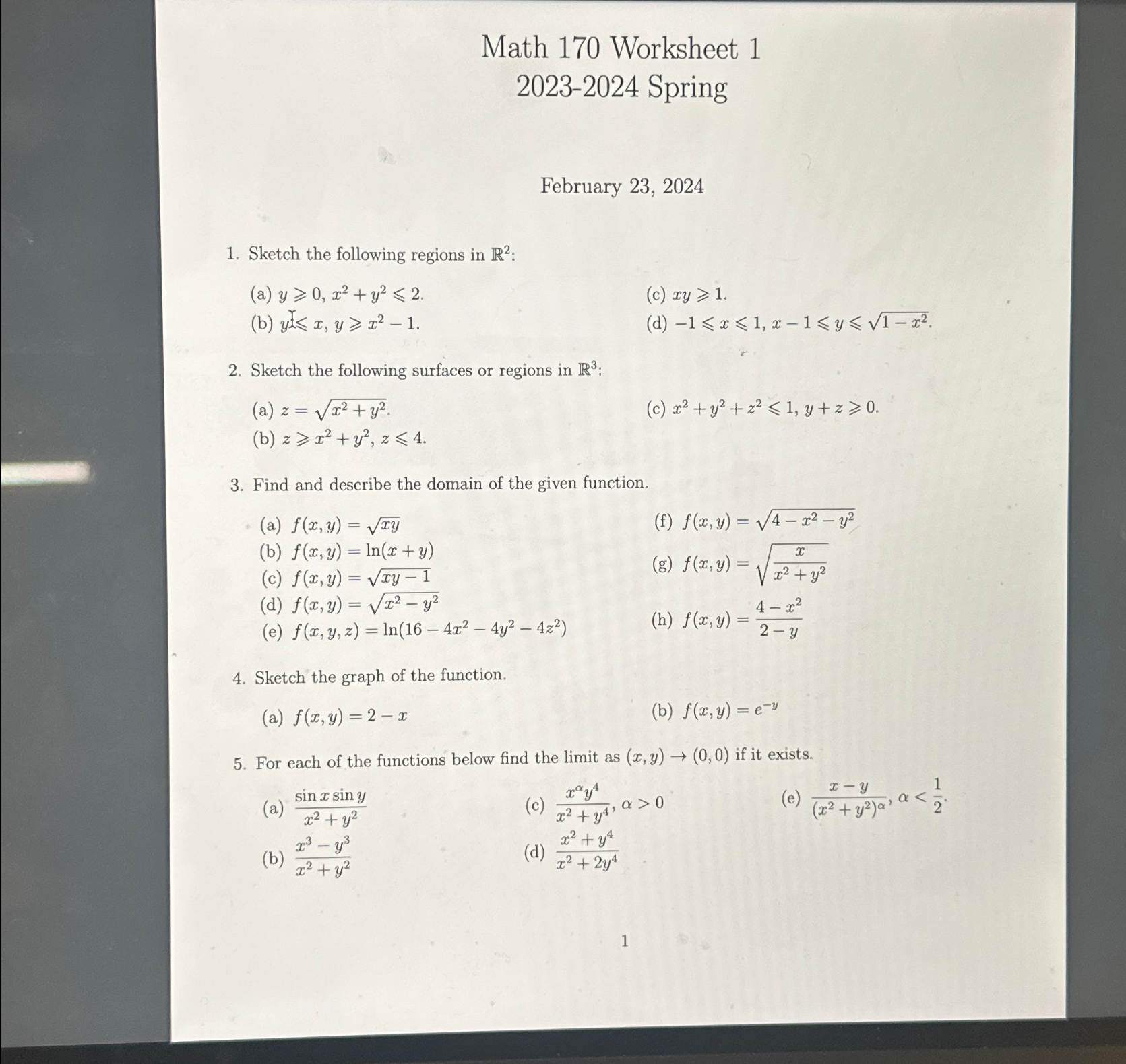 Math 170 ﻿Worksheet 12023-2024 ﻿SpringFebruary | Chegg.com