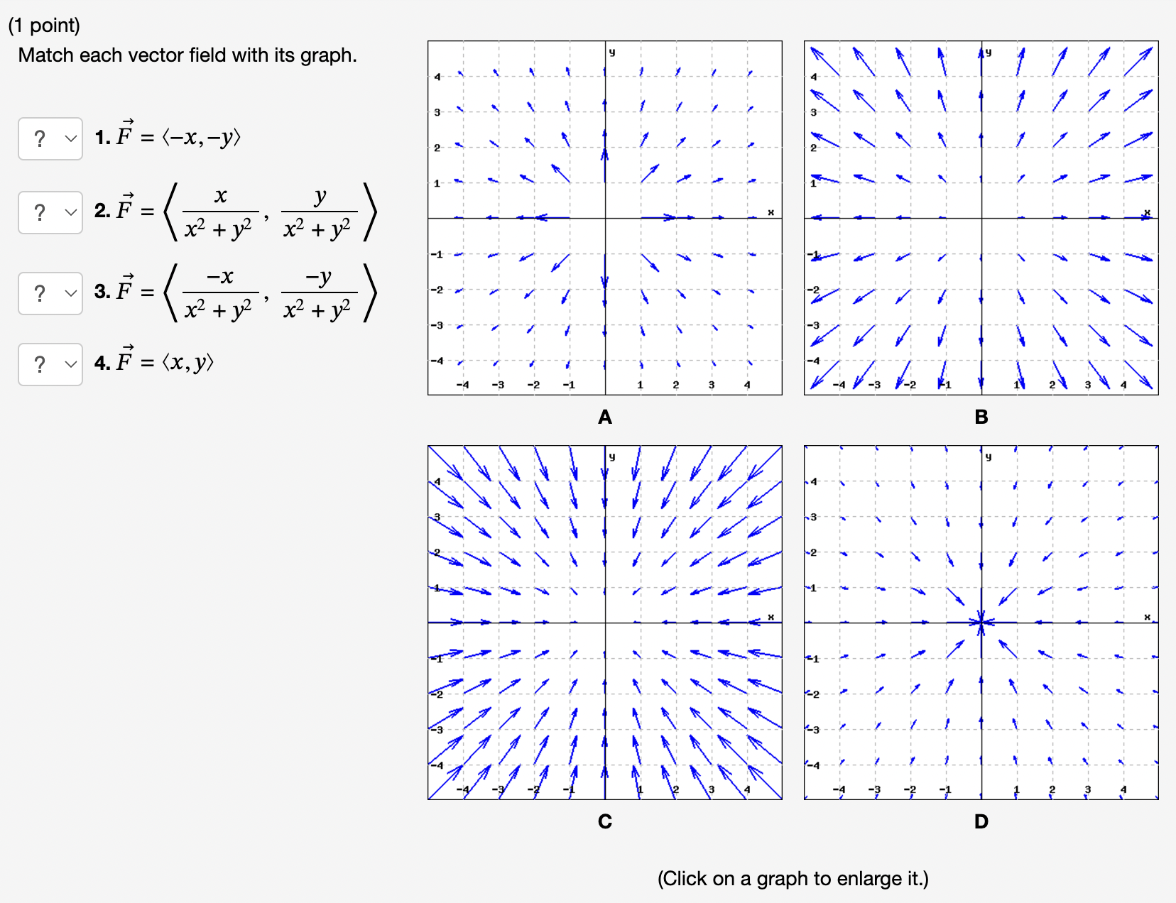 Solved (1 ﻿point)Match each vector field with its | Chegg.com