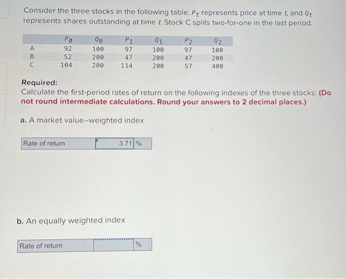 Solved Consider the three stocks in the following table. Pt | Chegg.com