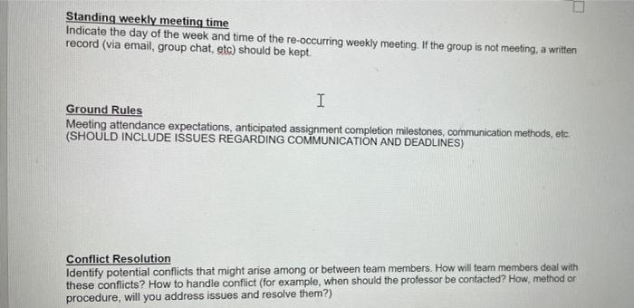 Standing weekly meeting time Indicate the day of the | Chegg.com