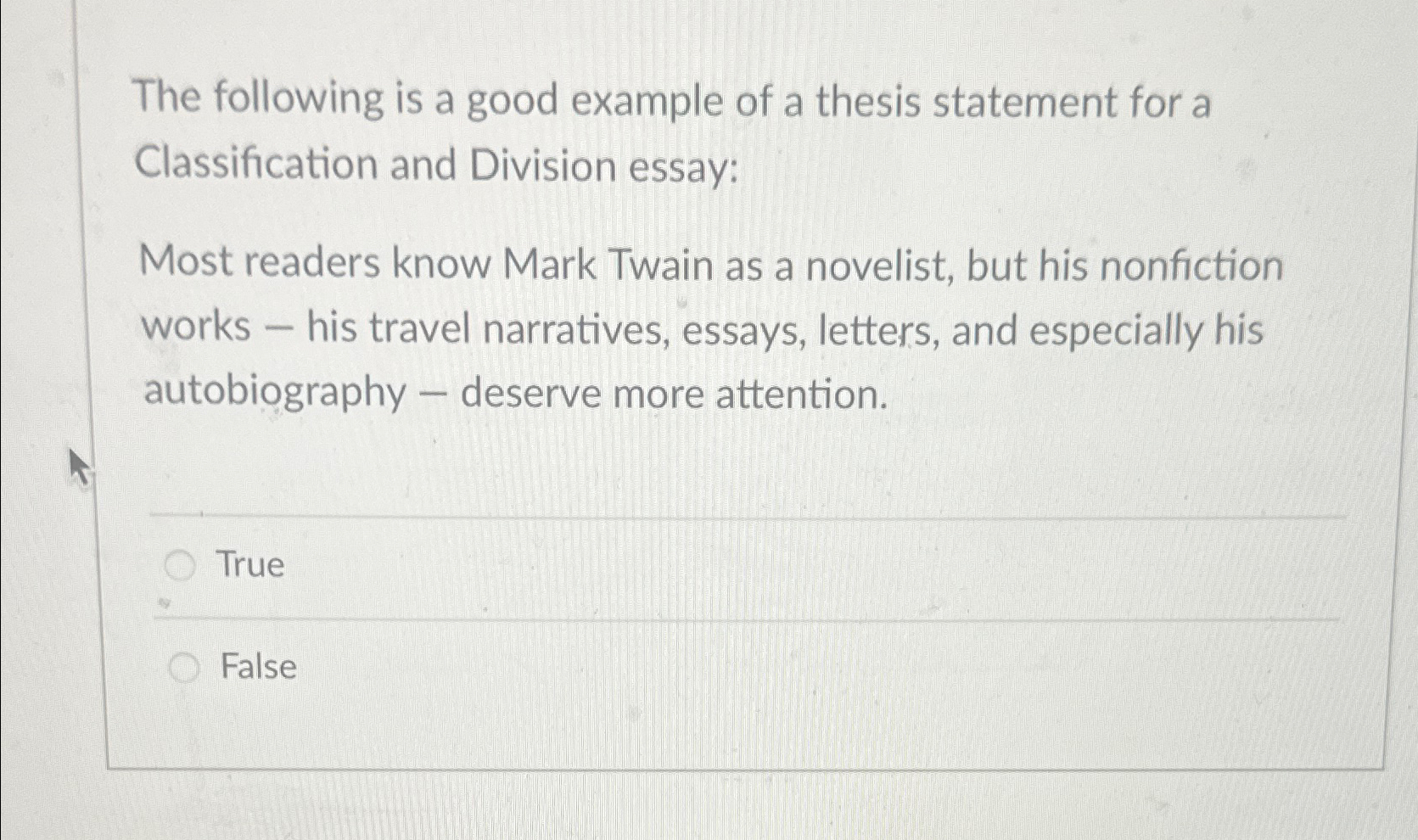Solved The following is a good example of a thesis statement | Chegg.com