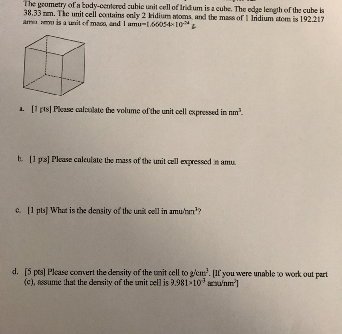 Solved The geometry of a body-centered cubic unit cell of | Chegg.com