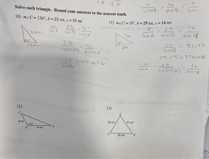 Solved 24 126 sinA Solve each triangle. Round your answers | Chegg.com