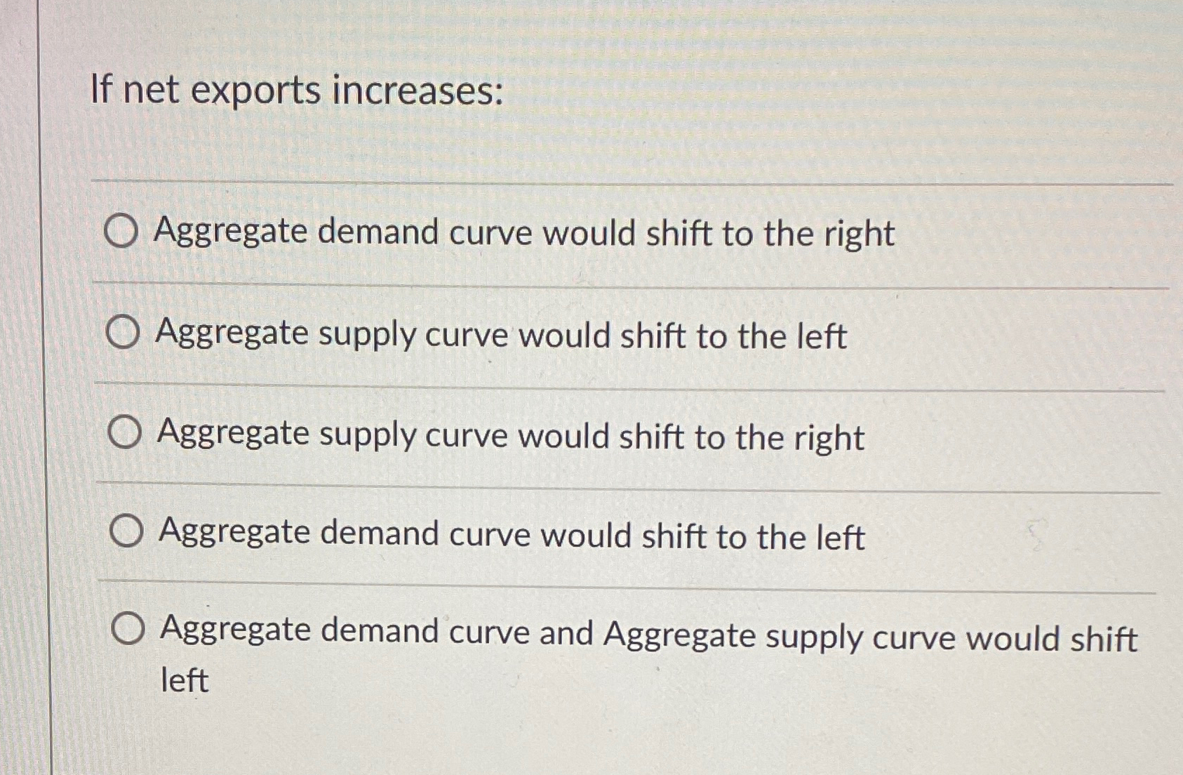 Solved If net exports increases:Aggregate demand curve would | Chegg.com