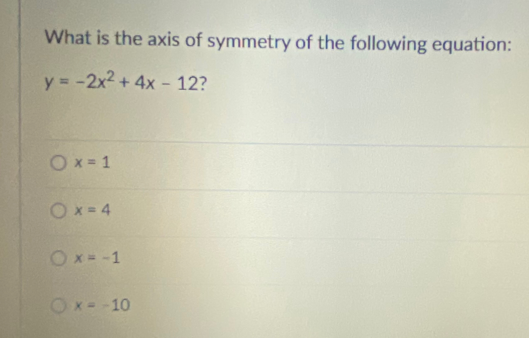 Solved What is the axis of symmetry of the following | Chegg.com