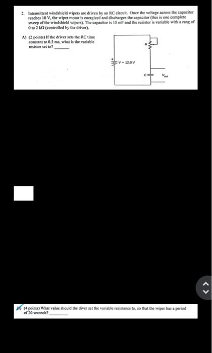 Solved 2. Intermittent windshield wipers are driven by an RC | Chegg.com