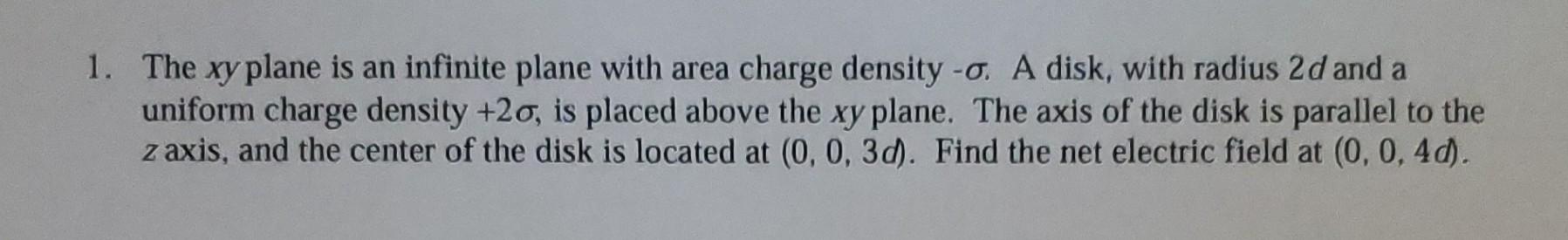 Solved The xy plane is an infinite plane with area charge | Chegg.com