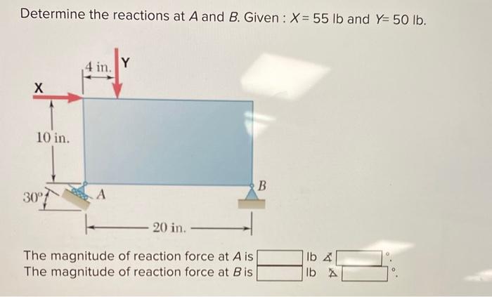 Solved Determine the reactions at A and B. Given : X=55lb | Chegg.com