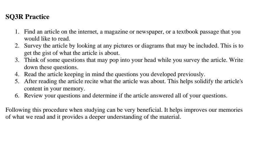 SQ3R Practice 1. Find an article on the internet, a | Chegg.com