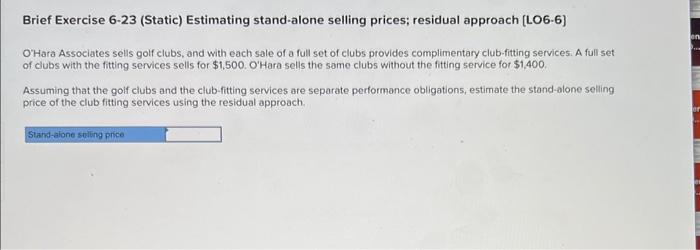 Solved Brief Exercise 6-23 (Static) Estimating stand-alone | Chegg.com