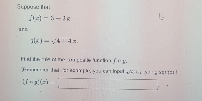 Solved Suppose thatf(x)=3+2xandg(x)=4+4x2.Find the rule of | Chegg.com