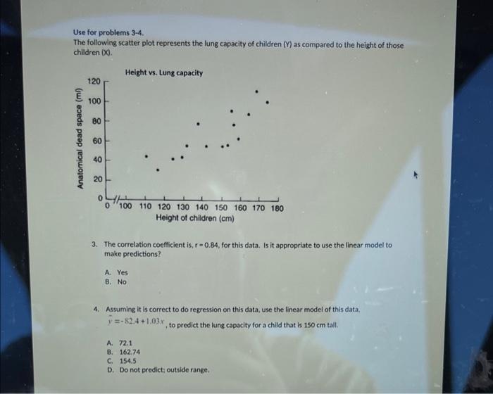 Solved Use for problems 3-4. The following scatter plot | Chegg.com