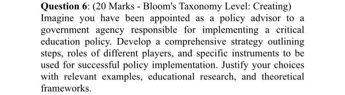 Solved Question 6: (20 Marks - Bloom's Taxonomy Level: | Chegg.com