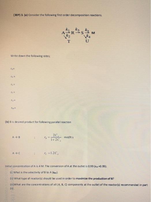 Solved (a) Consider the following first order decomposition | Chegg.com
