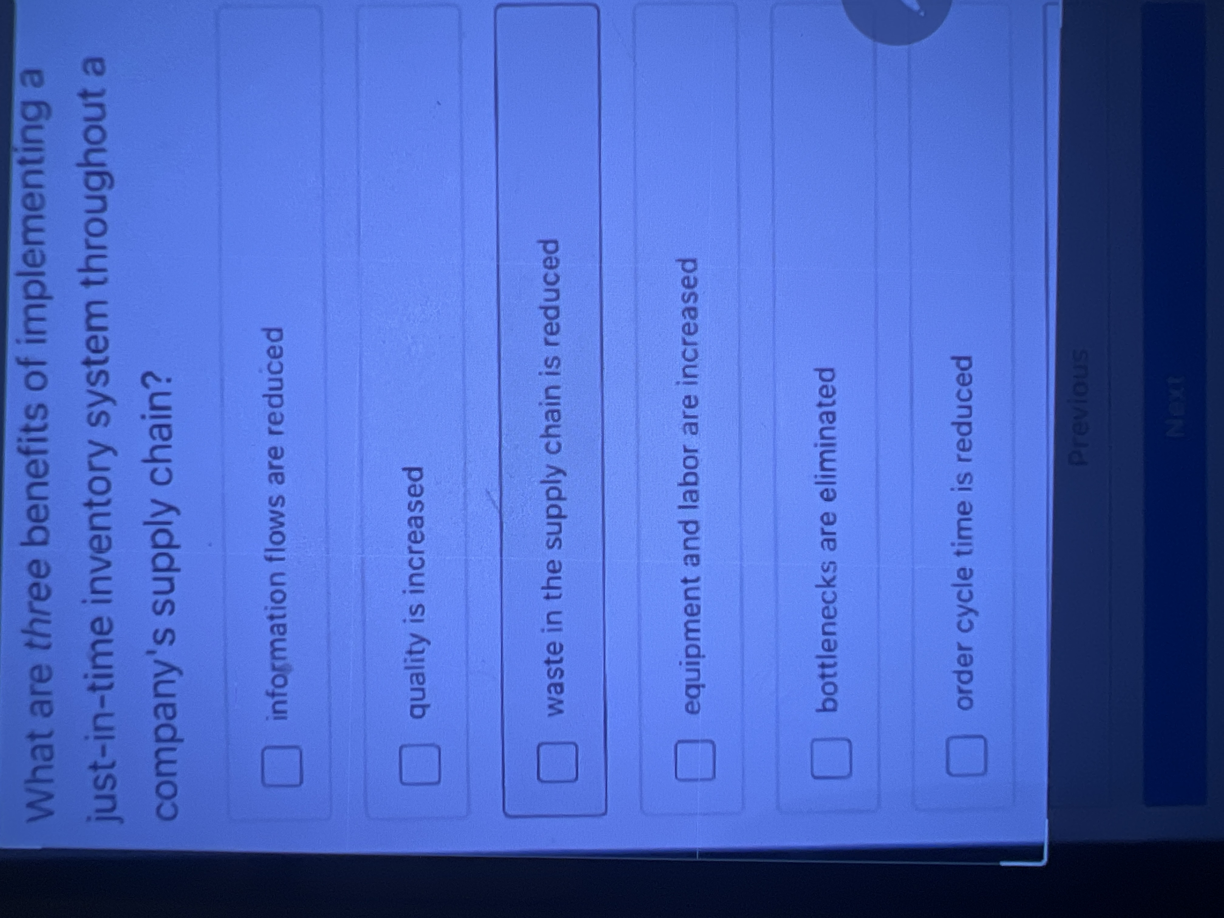 Solved What are three benefits of implementing ajust-in-time | Chegg.com