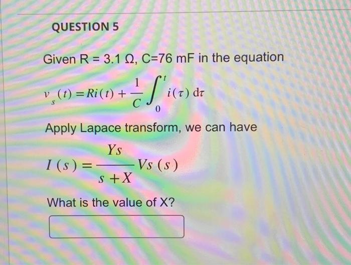 Solved Given R=3.1Ω,C=76mF in the equation | Chegg.com