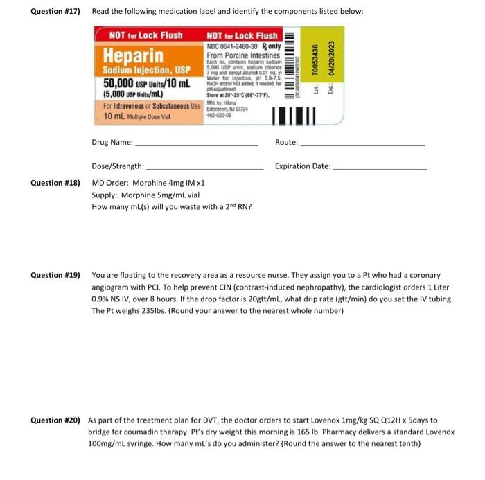 Solved Read the following medication label and identify the | Chegg.com