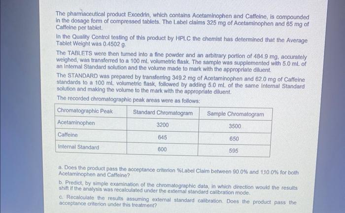 The pharmaceutical product Excedrin, which contains | Chegg.com