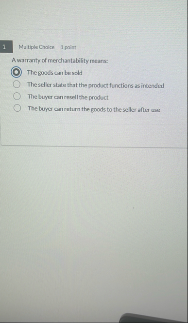 Solved 1Multiple Choice 1 ﻿pointA warranty of | Chegg.com