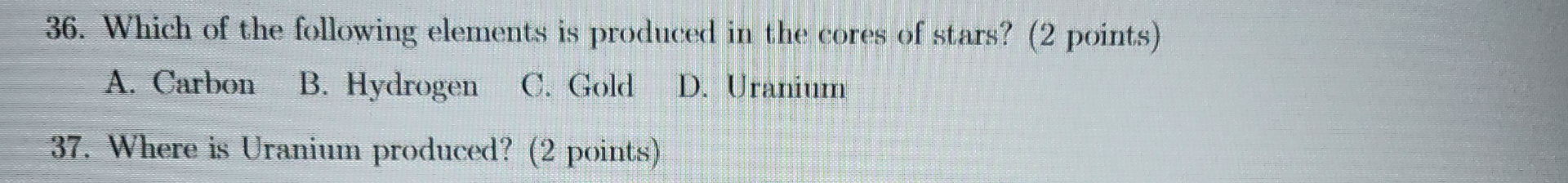 Solved Which of the following elements is produced in the | Chegg.com