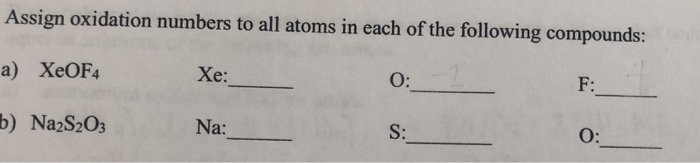 Solved Assign oxidation numbers to all atoms in each of the | Chegg.com