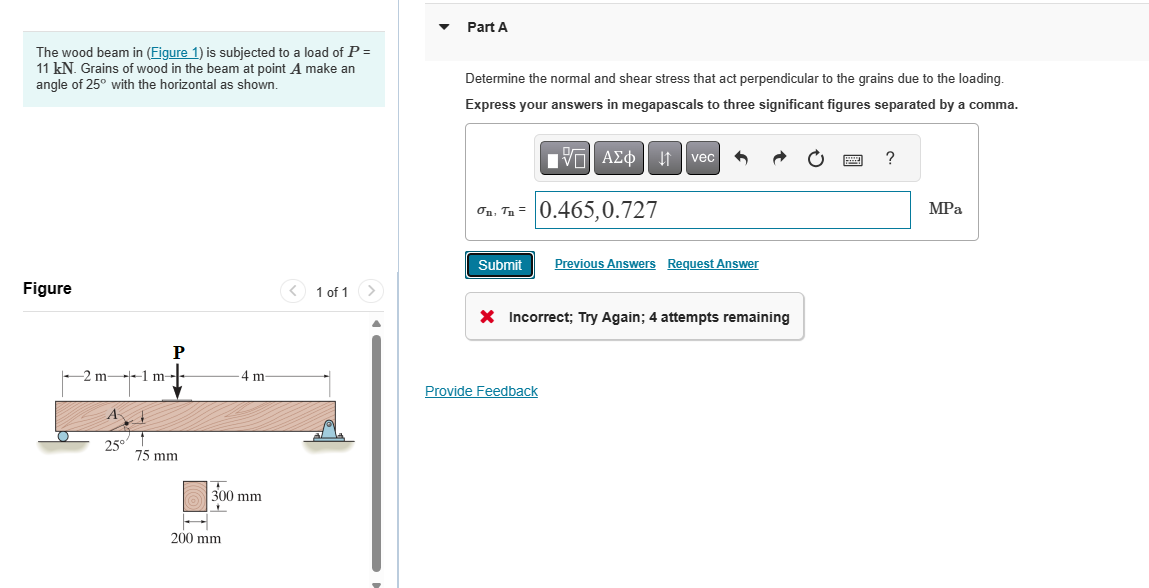 Solved The wood beam in (Figure 1) ﻿is subjected to a load | Chegg.com