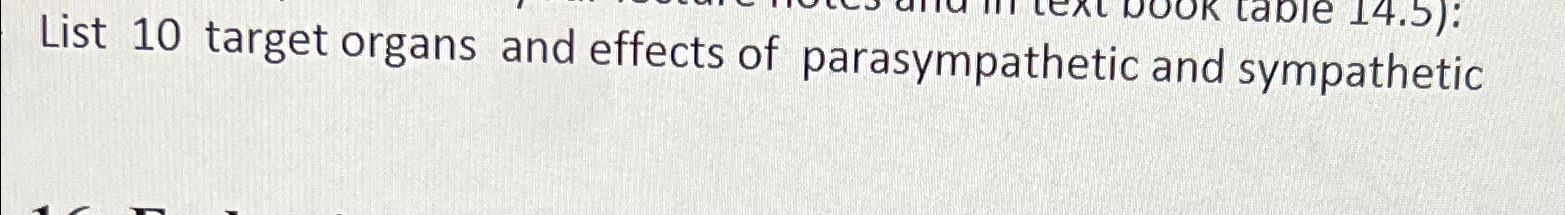 Solved List 10 ﻿target organs and effects of parasympathetic | Chegg.com
