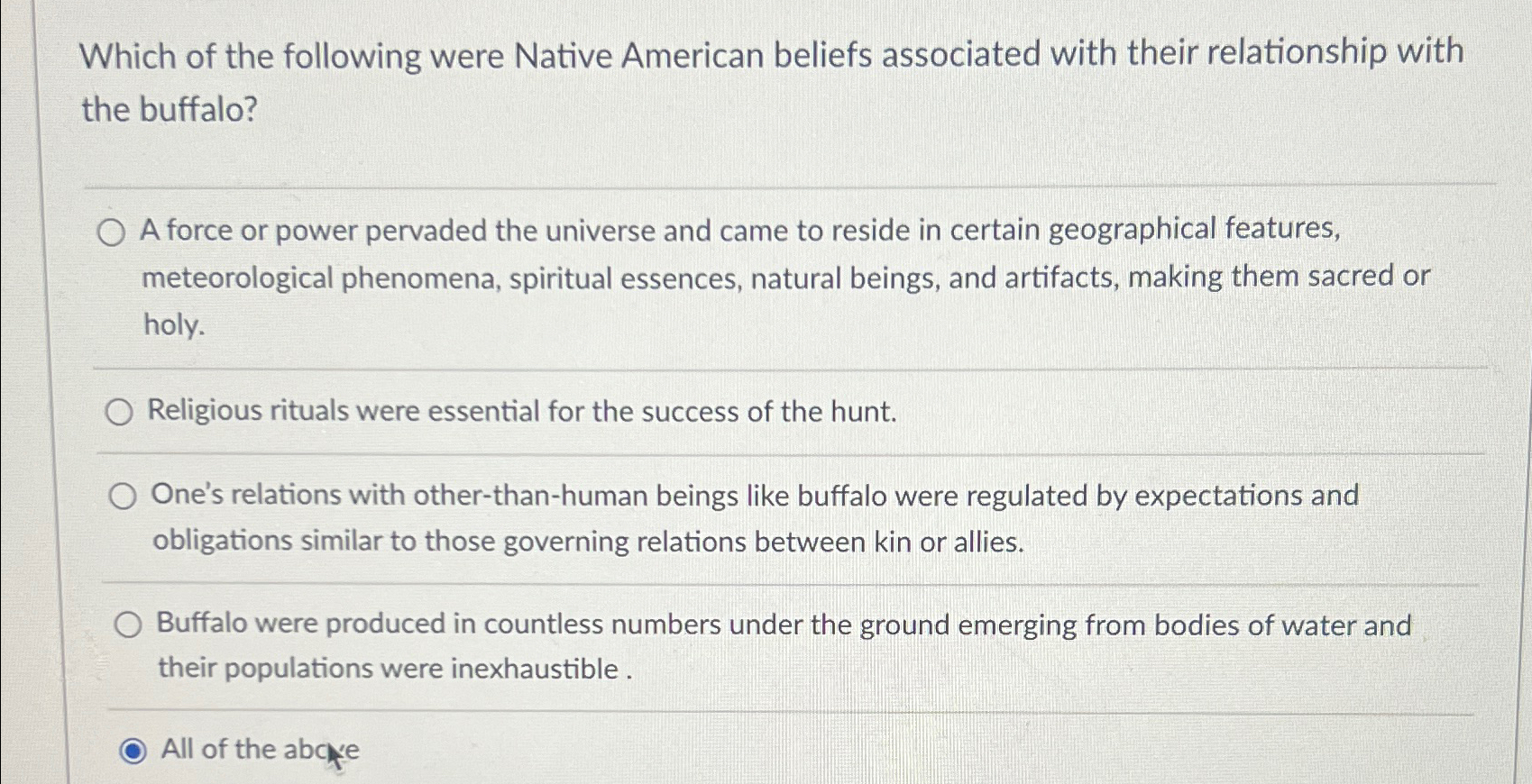 Solved Which of the following were Native American beliefs | Chegg.com