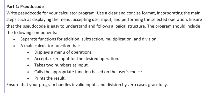 Solved Part 1: PseudocodeWrite pseudocode for your | Chegg.com