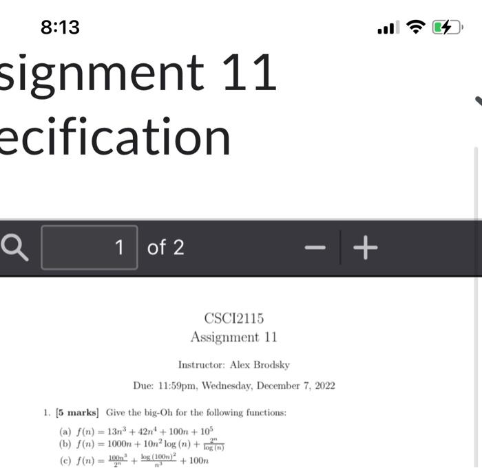 Solved signment 11 ecification Q −1+ CSCI2115 Assignment 11 | Chegg.com
