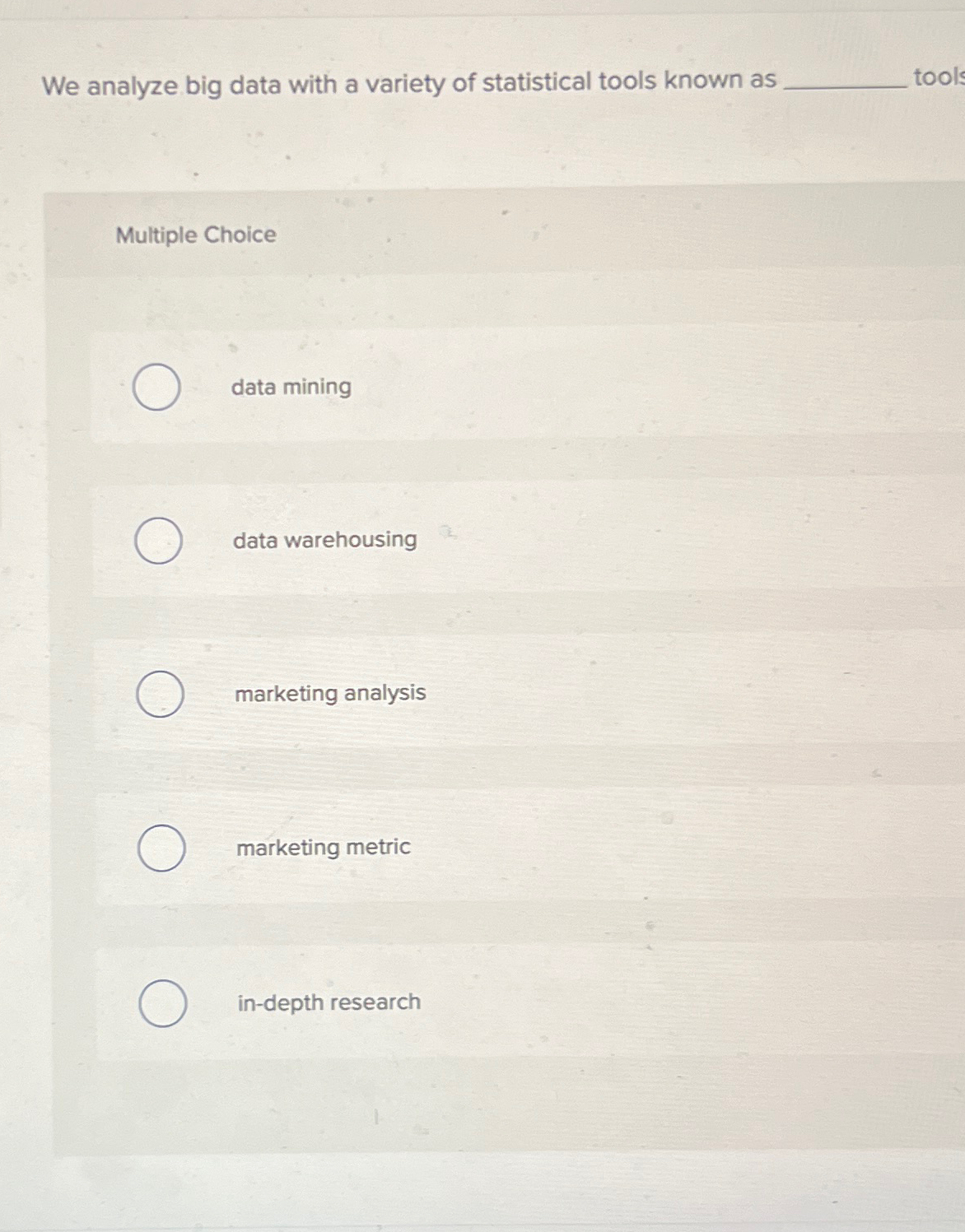 Solved We analyze big data with a variety of statistical | Chegg.com