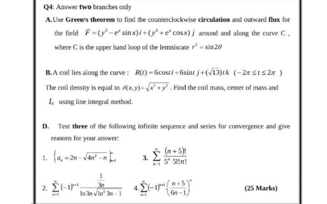 Solved Q4: Answer two branches only A.Use Green's theorem to | Chegg.com