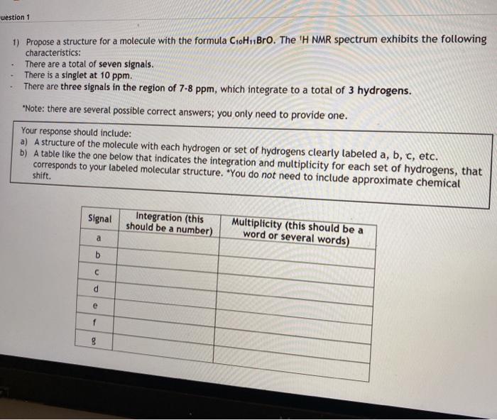 Solved uestion 1 1) Propose a structure for a molecule with | Chegg.com