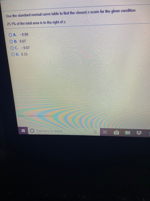 Solved Use the standard normal curve table to find the | Chegg.com