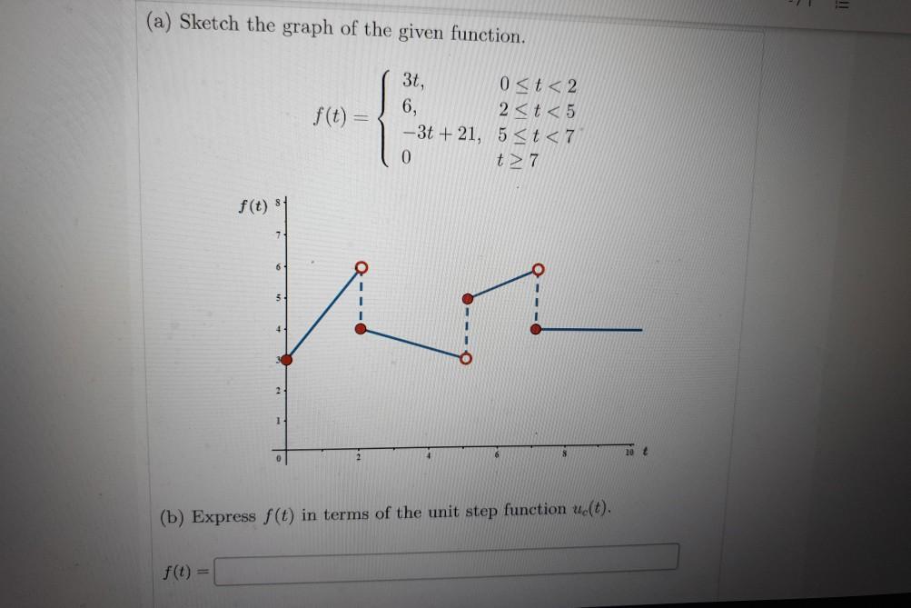 Solved (a) Sketch the graph of the given function. f(t) 3t, | Chegg.com