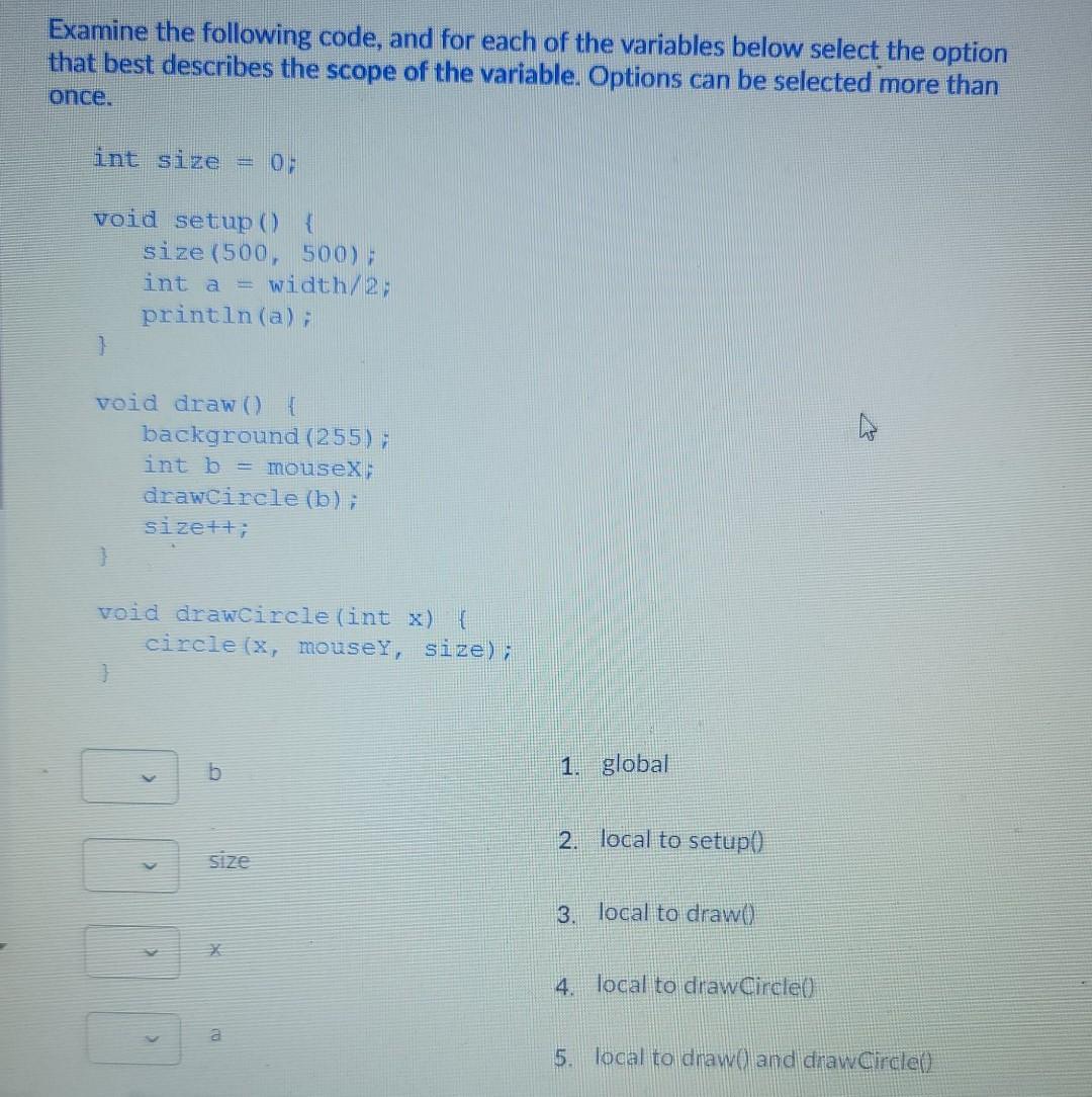 Solved Examine the following code, and for each of the | Chegg.com