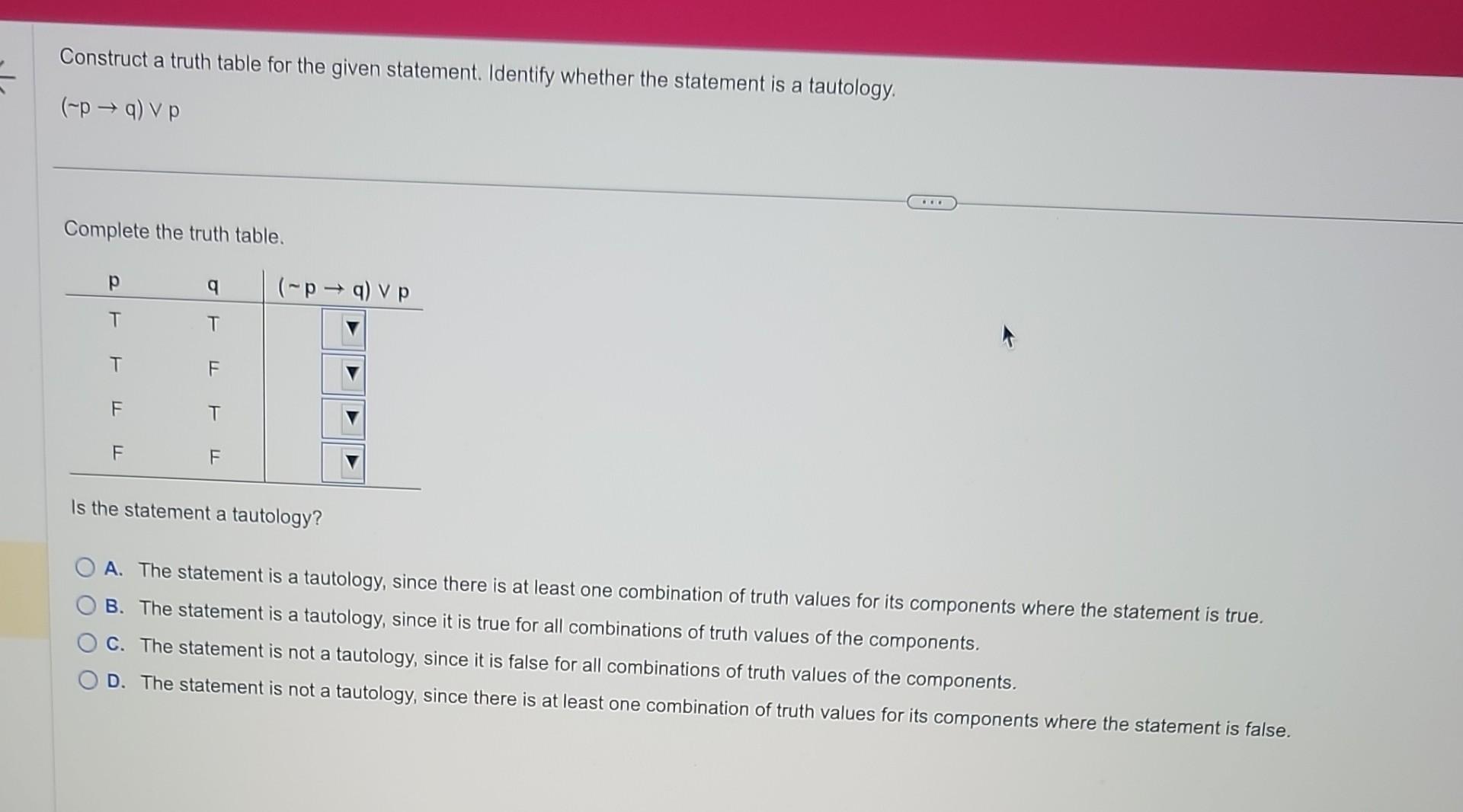 Solved Construct a truth table for the given statement. | Chegg.com