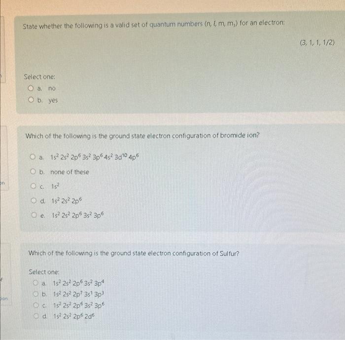 Solved State whether the following is a valid set of quantum | Chegg.com